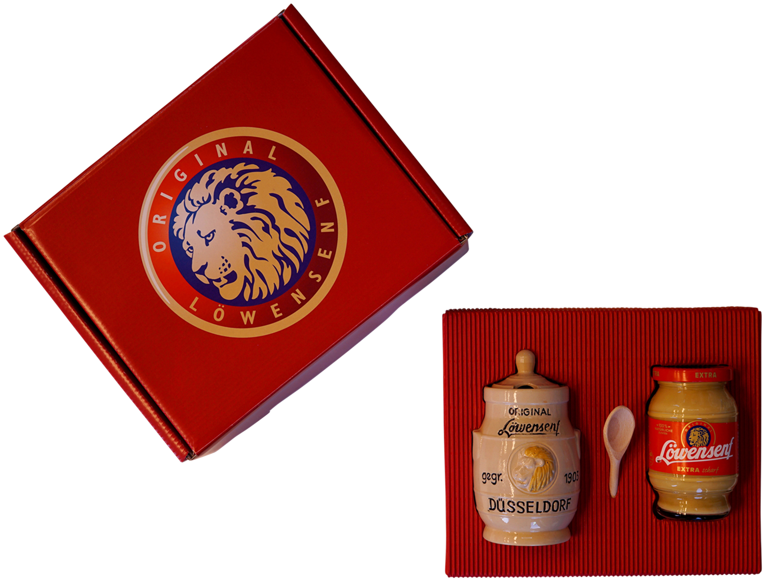 Bestelle jetzt das Löwensenf Geschenkset mit Holzlöffel!